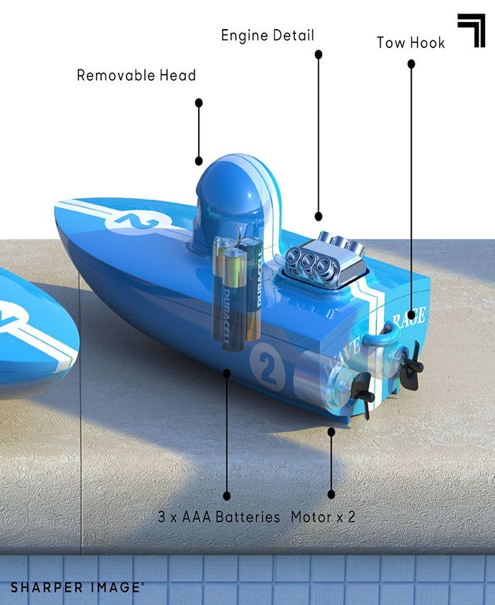 Sharper Image RC Wave Rage, Wireless Rechargeable Bumper Boat with Tow ...