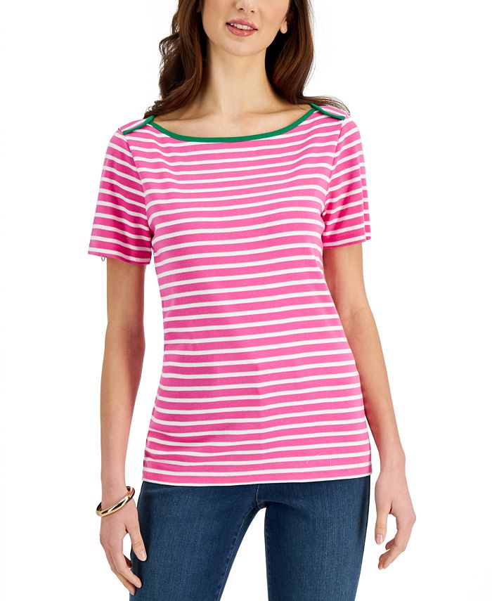 Charter Club Prima Knit Striped Boatneck Top, Created for Macy's - Macy's