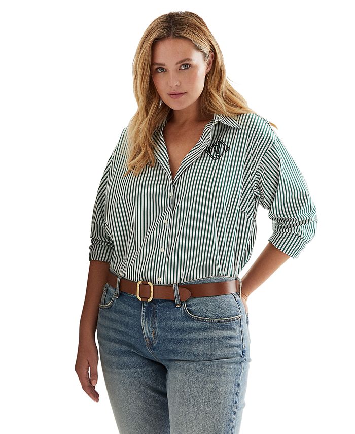 Lauren Ralph Lauren Plus Size Striped Logo Cotton Broadcloth Shirt Macys