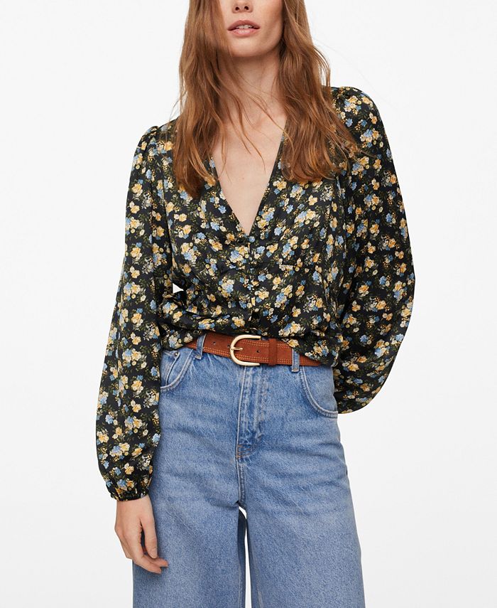 MANGO Women's Buttoned Flowy Blouse - Macy's