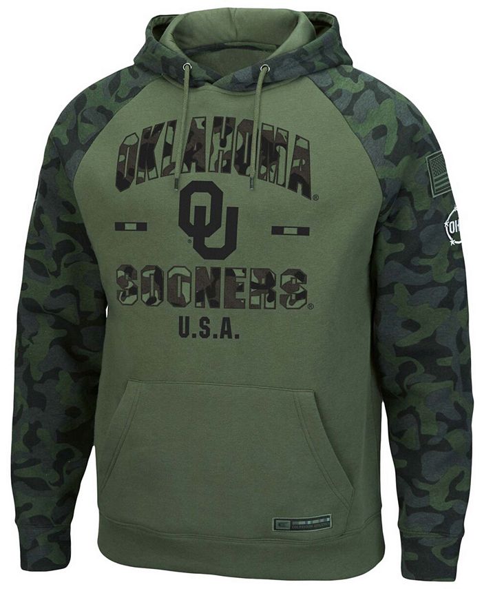 Colosseum Men's Olive, Camo Oklahoma Sooners OHT Military-Inspired Appreciation Raglan Pullover ...