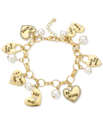 Charter Club Gold Tone Pave Valentine Heart Imitation Pearl Charm Bracelet Created for Macy s Macy s