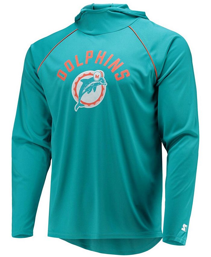 Starter Men's Aqua Miami Dolphins Throwback Raglan Hoodie Long Sleeve T ...