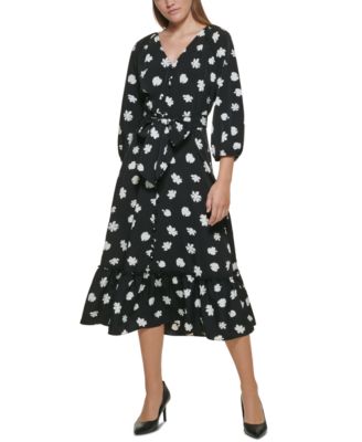 Karl Lagerfeld Paris Belted Flounce-Hem Dress - Macy's
