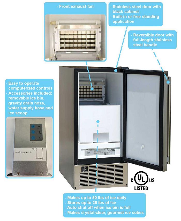 SPT Appliance Inc. SPT IM-60YUS 50LBS Stainless Steel Under-Counter Ice ...