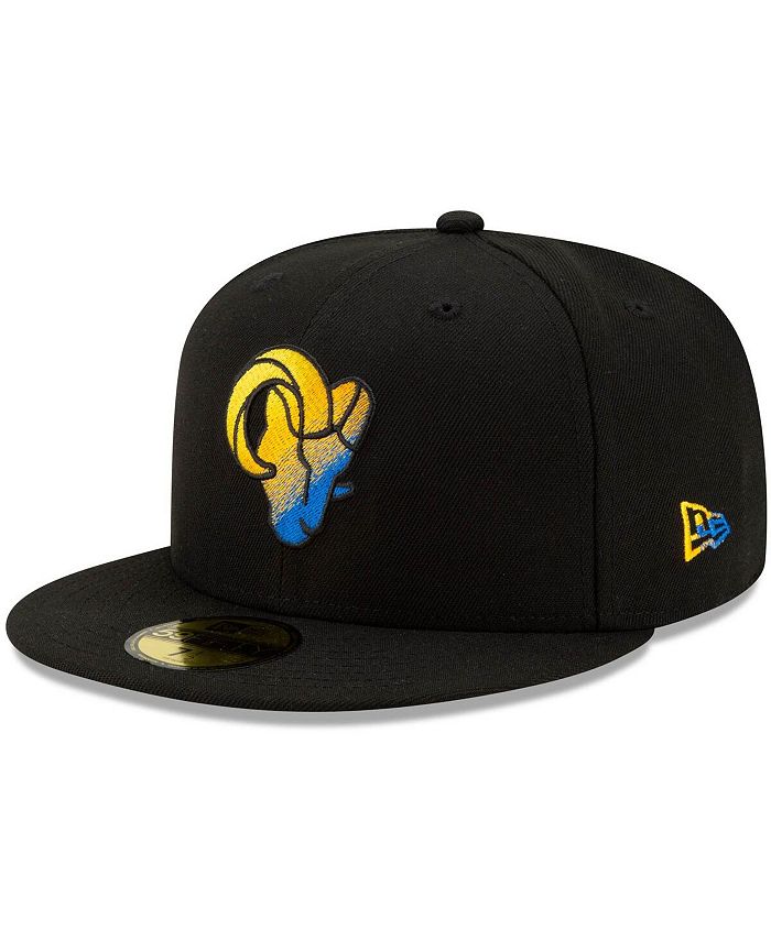New Era Men's Black Los Angeles Rams Logo Color Dim 59FIFTY Fitted Hat ...