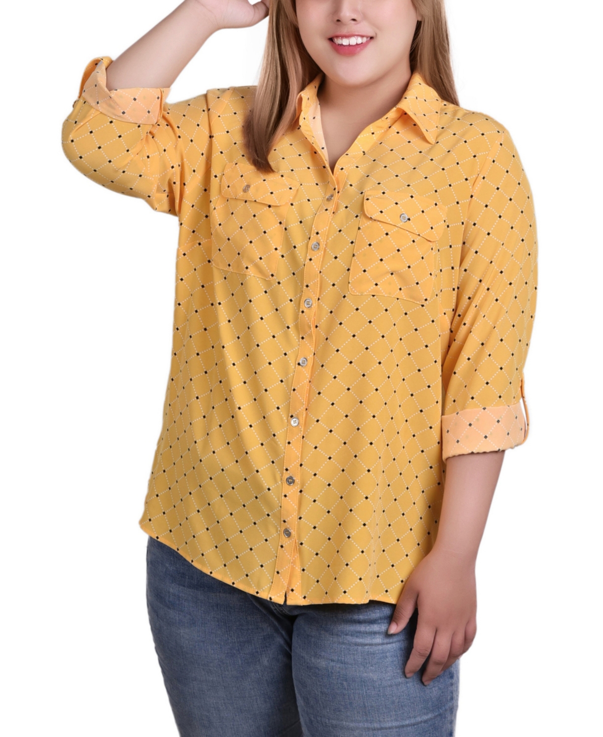 Click here for Ny Collection Plus Size 3/4 Sleeve Roll Tab Notch... prices