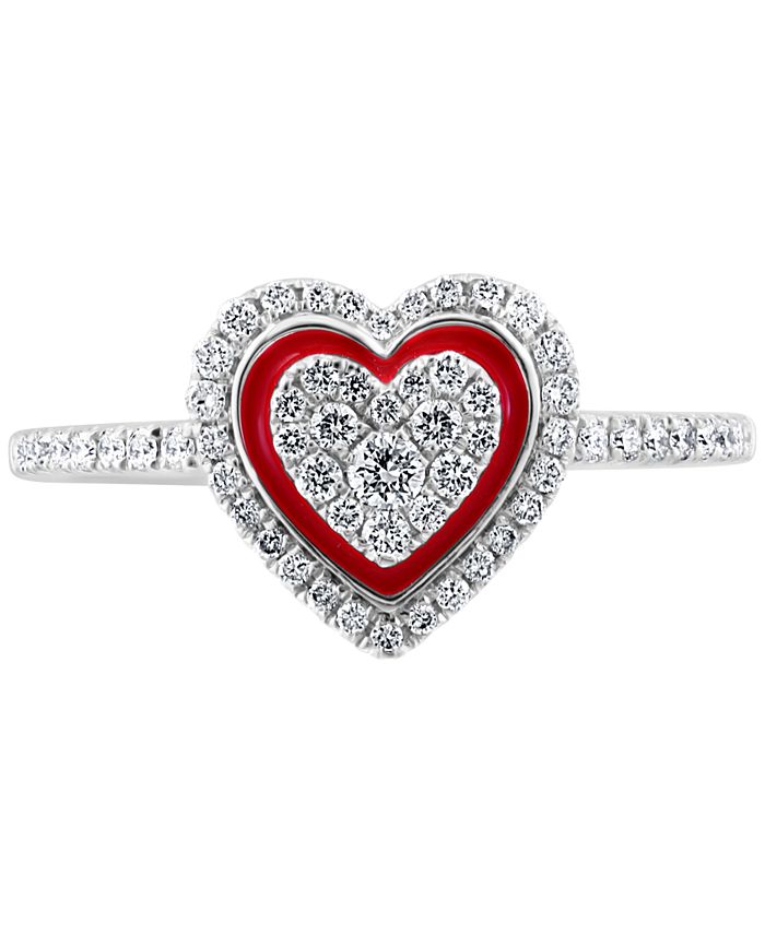 EFFY Collection EFFY® Diamond & Enamel Heart Halo Ring (1/3 ct. t.w ...