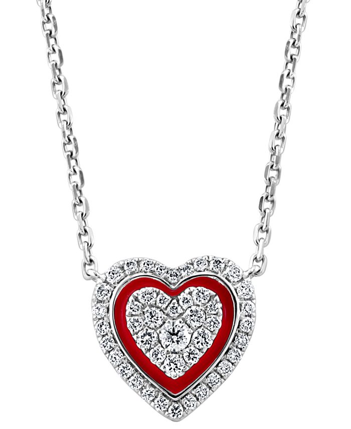 EFFY Collection EFFY® Diamond & Enamel Heart Halo 18" Pendant Necklace ...