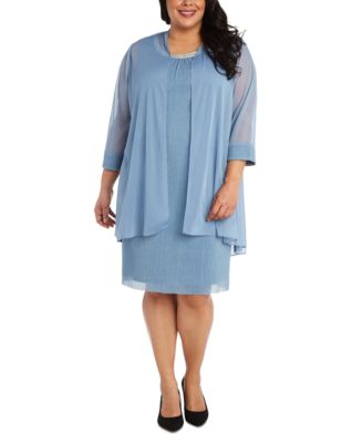R & M Richards Plus Size Metallic-Threaded Jacket Dress - Macy's
