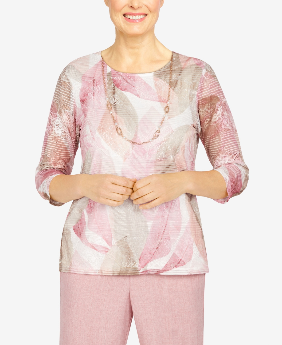 Alfred Dunner Women's Missy Magnolia Springs Watercolor Leaves Lace ...