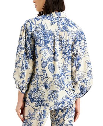 Weekend Max Mara Condor Balloon-Sleeve Floral-Print Shirt - Macy's