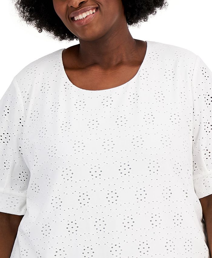Kasper Plus Size Puffed Sleeve Eyelet Top Macys