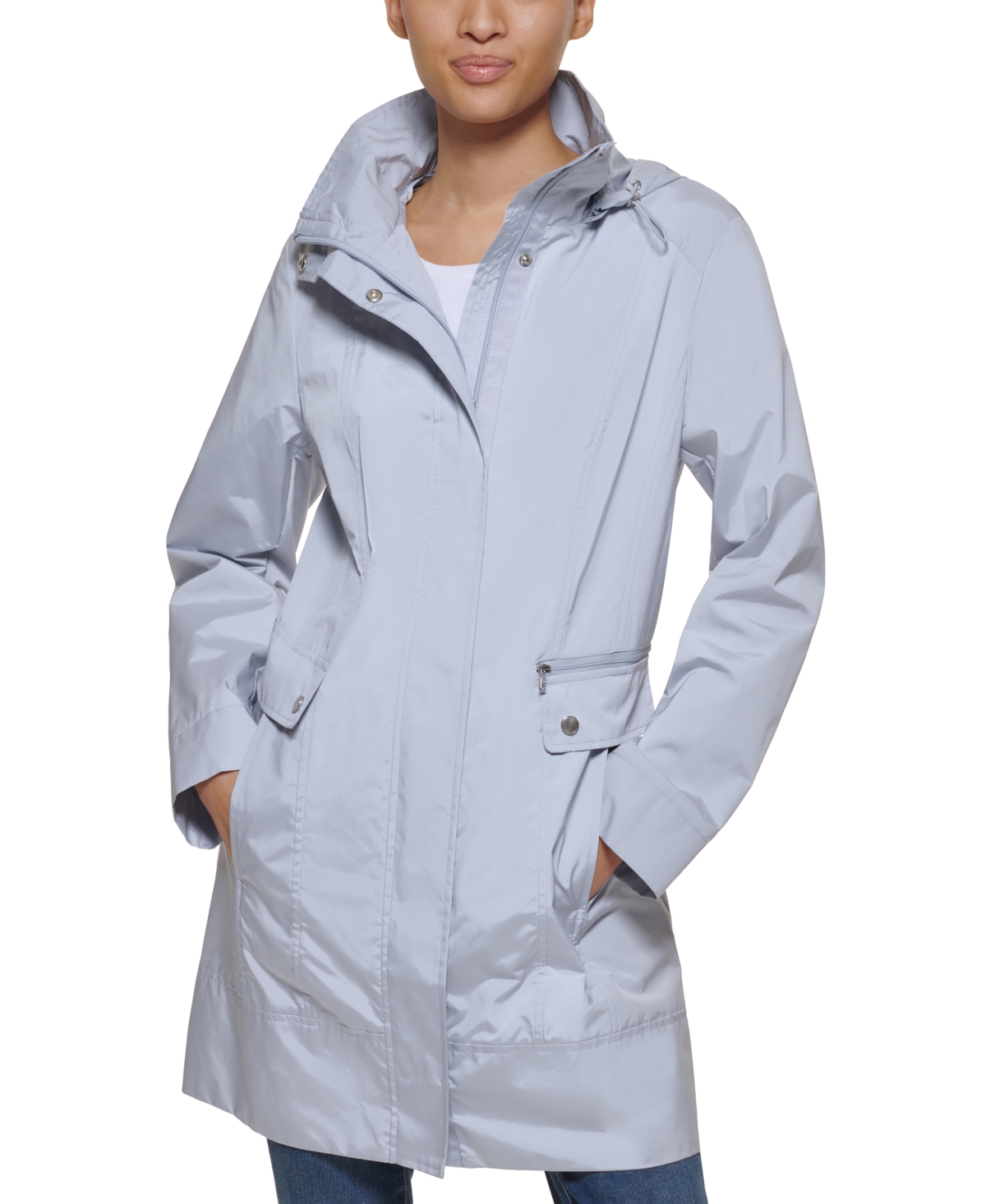Click here for Cole Haan Packable Hooded Raincoat - Mist prices