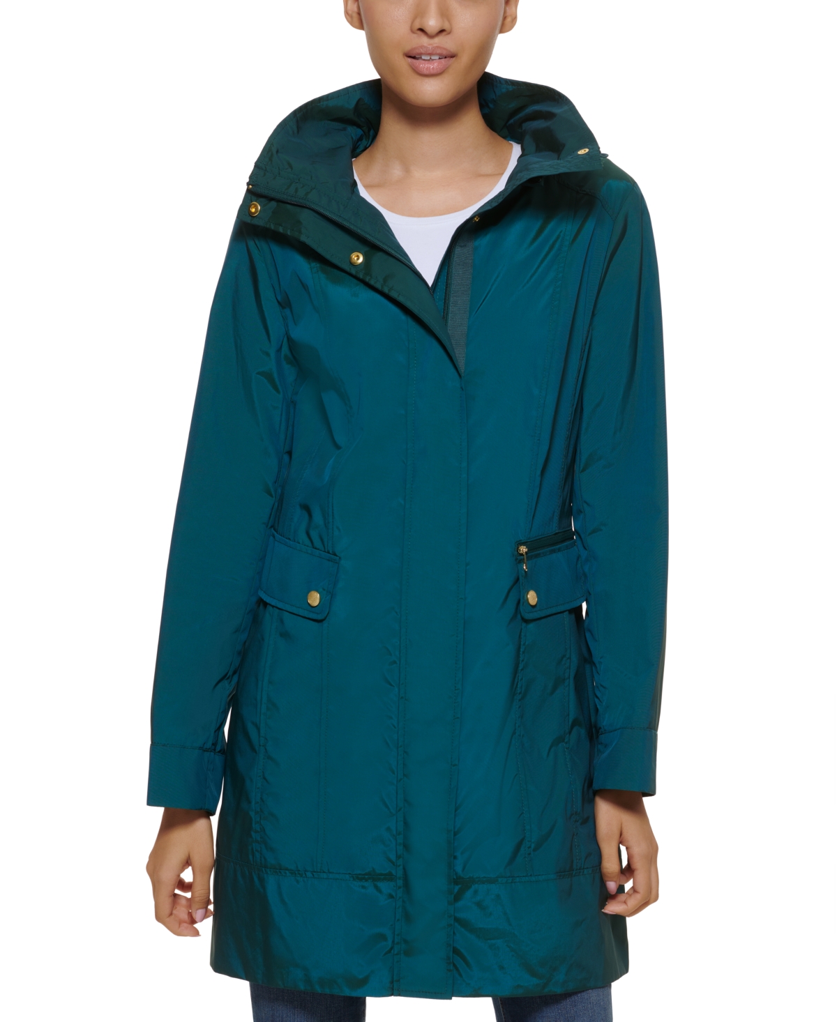 Click here for Cole Haan Packable Hooded Raincoat - Pine prices