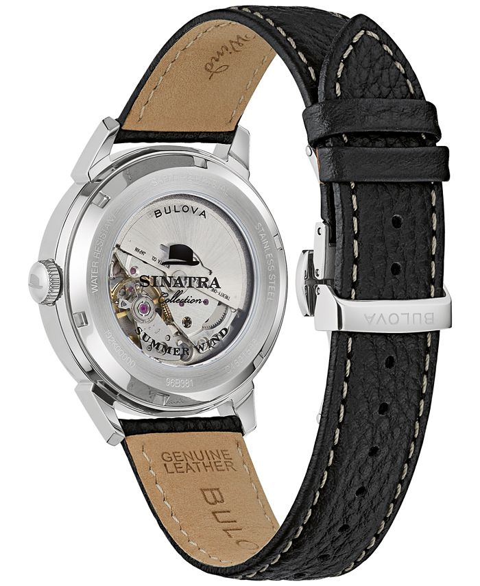 Bulova Men's Frank Sinatra Summer Wind Automatic Black Leather Strap ...