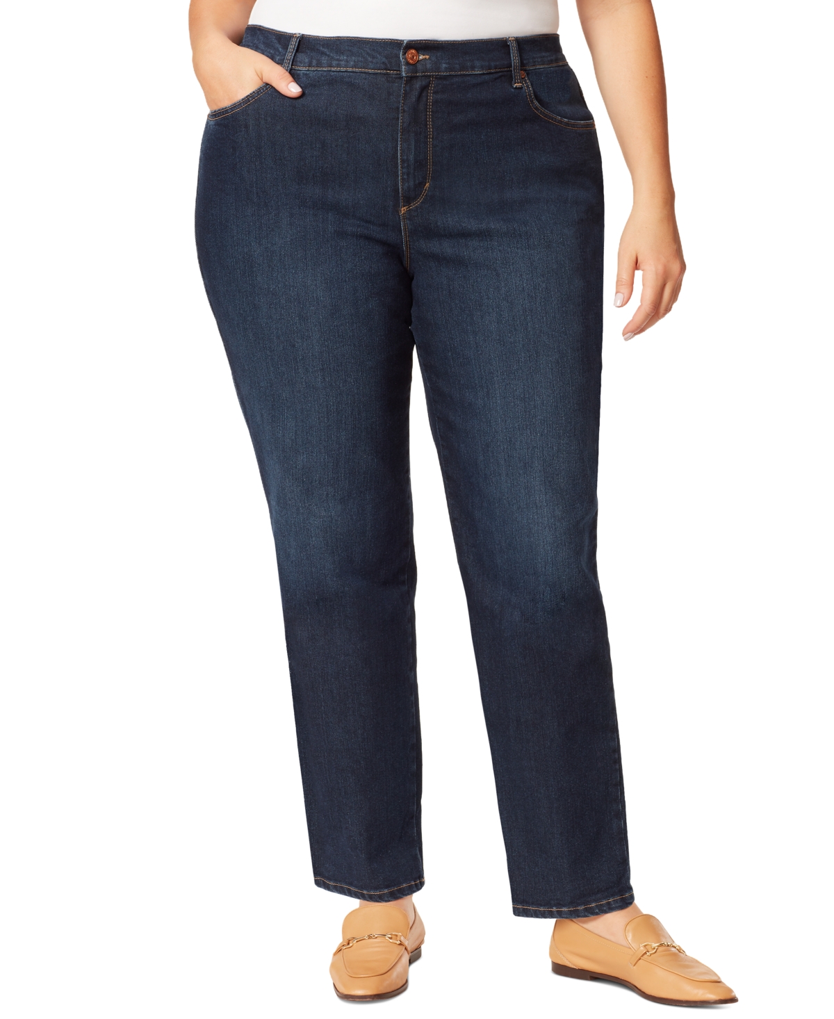 Gloria Vanderbilt Womens Plus Amanda Classic Straight Leg Jean  22w Short  Blue