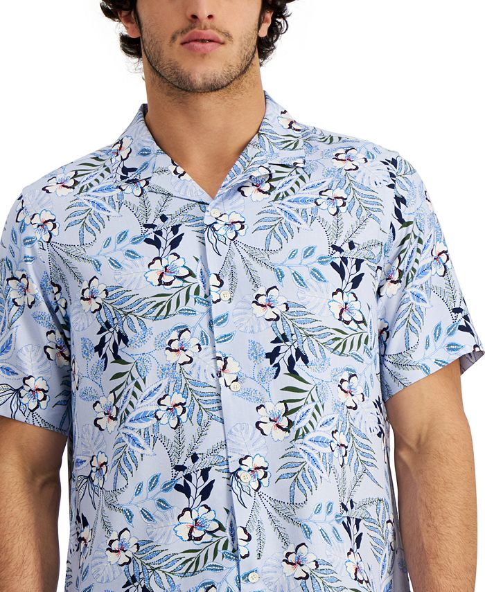 Club Room Mens Regular Fit Tropical Print Camp Shirt Created For Macy