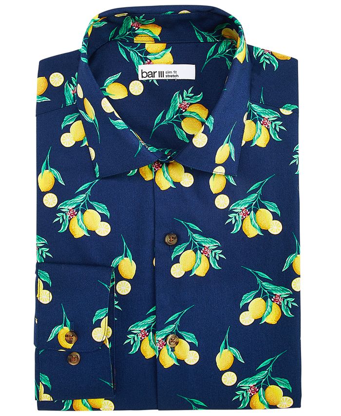 Bar III Men's Slim Fit Lemon-Print Dress Shirt, Created for Macy's - Macy's