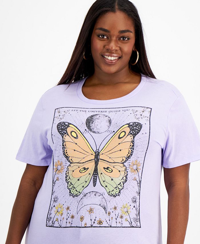 Love Tribe Trendy Plus Size Butterfly-Print T-Shirt - Macy's