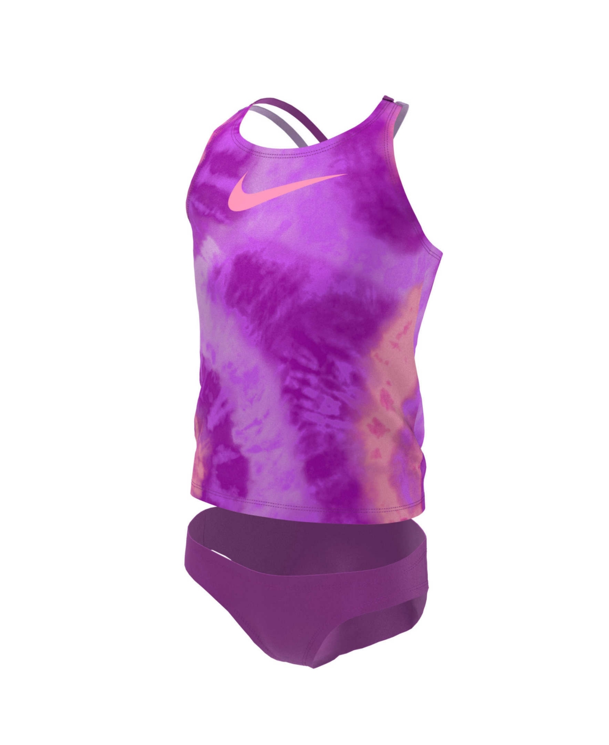 Nike Big Girls Tie Dye Spiderback Tankini Set, 2 Piece In Laser Purple ...