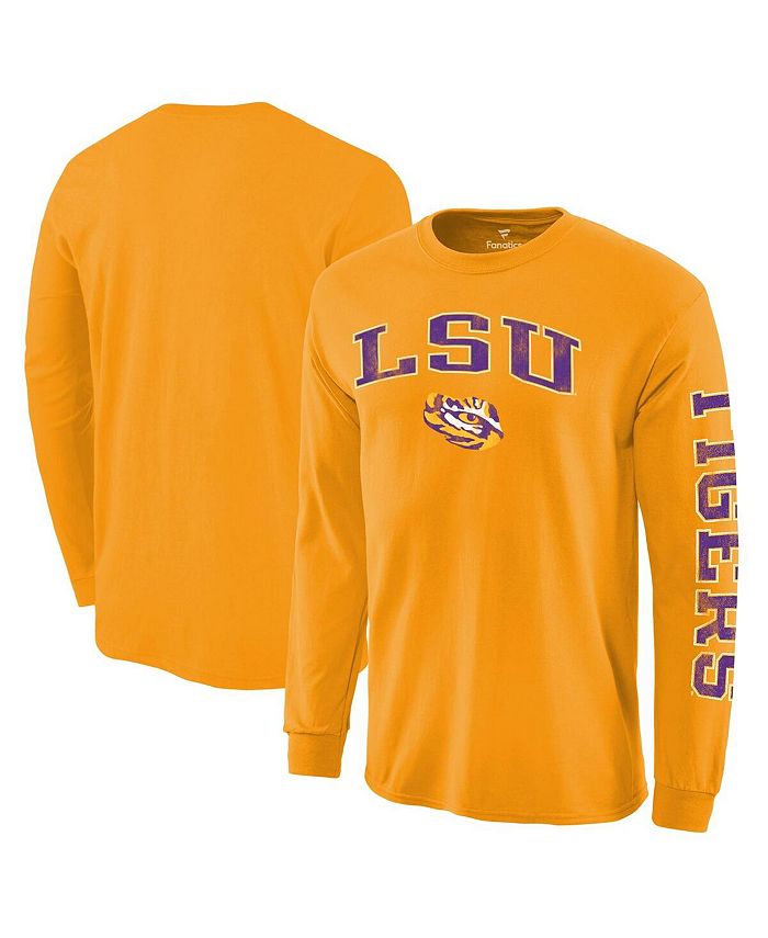 Fanatics Men's Gold LSU Tigers Distressed Arch Over Logo Long Sleeve ...