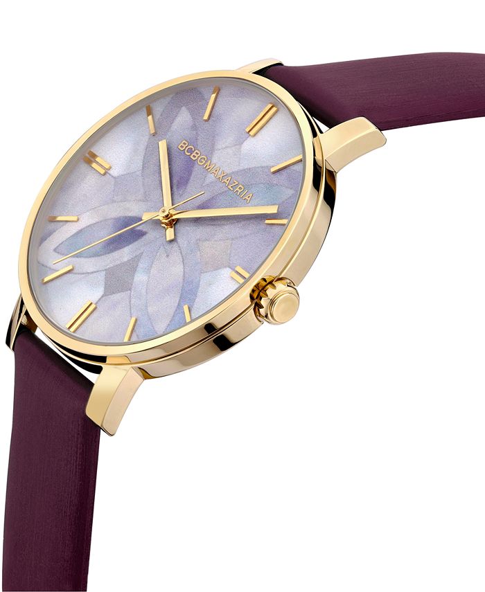 BCBGMAXAZRIA Women's 3 Hands Red Genuine Leather Strap Watch 38 mm ...