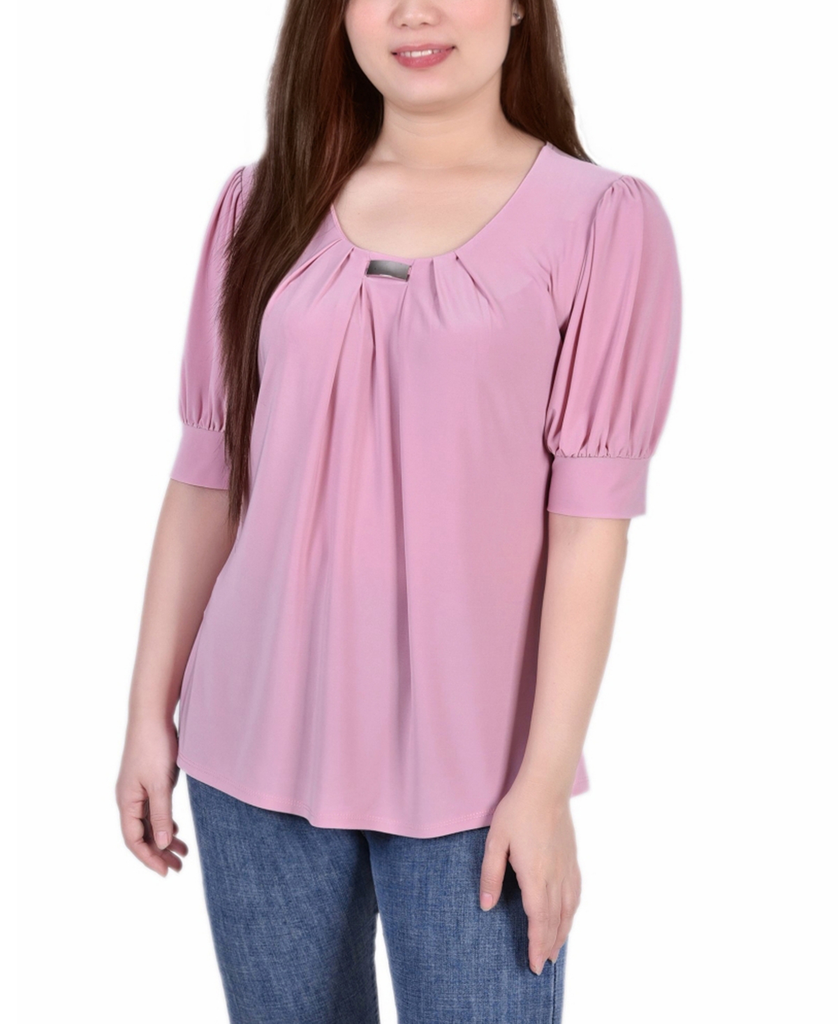 Ny Collection Plus Size Short Sleeve Balloon Sleeve Top With Hardware ...