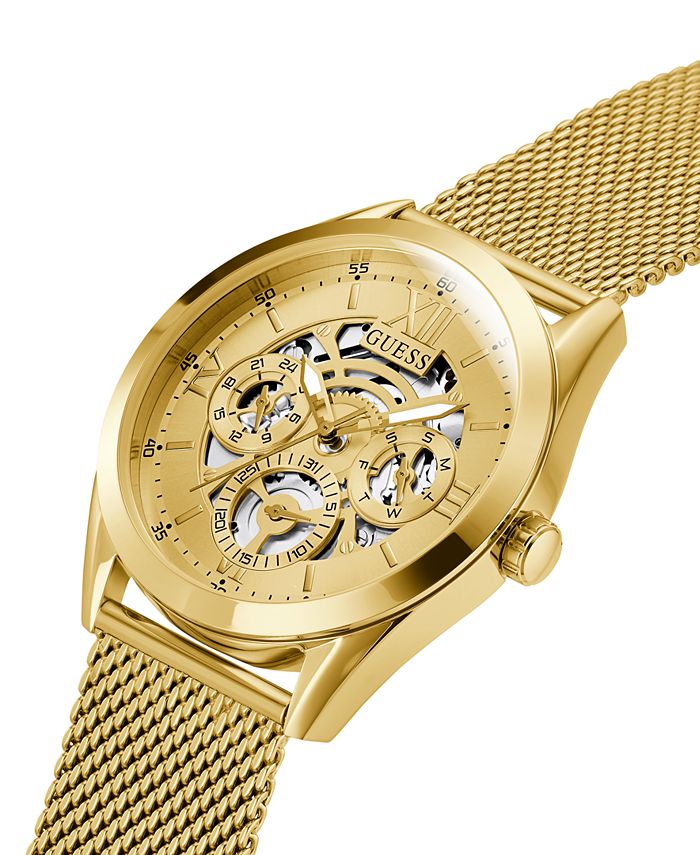 GUESS Men's Gold-Tone Stainless Steel Mesh Bracelet Watch 42mm - Macy's
