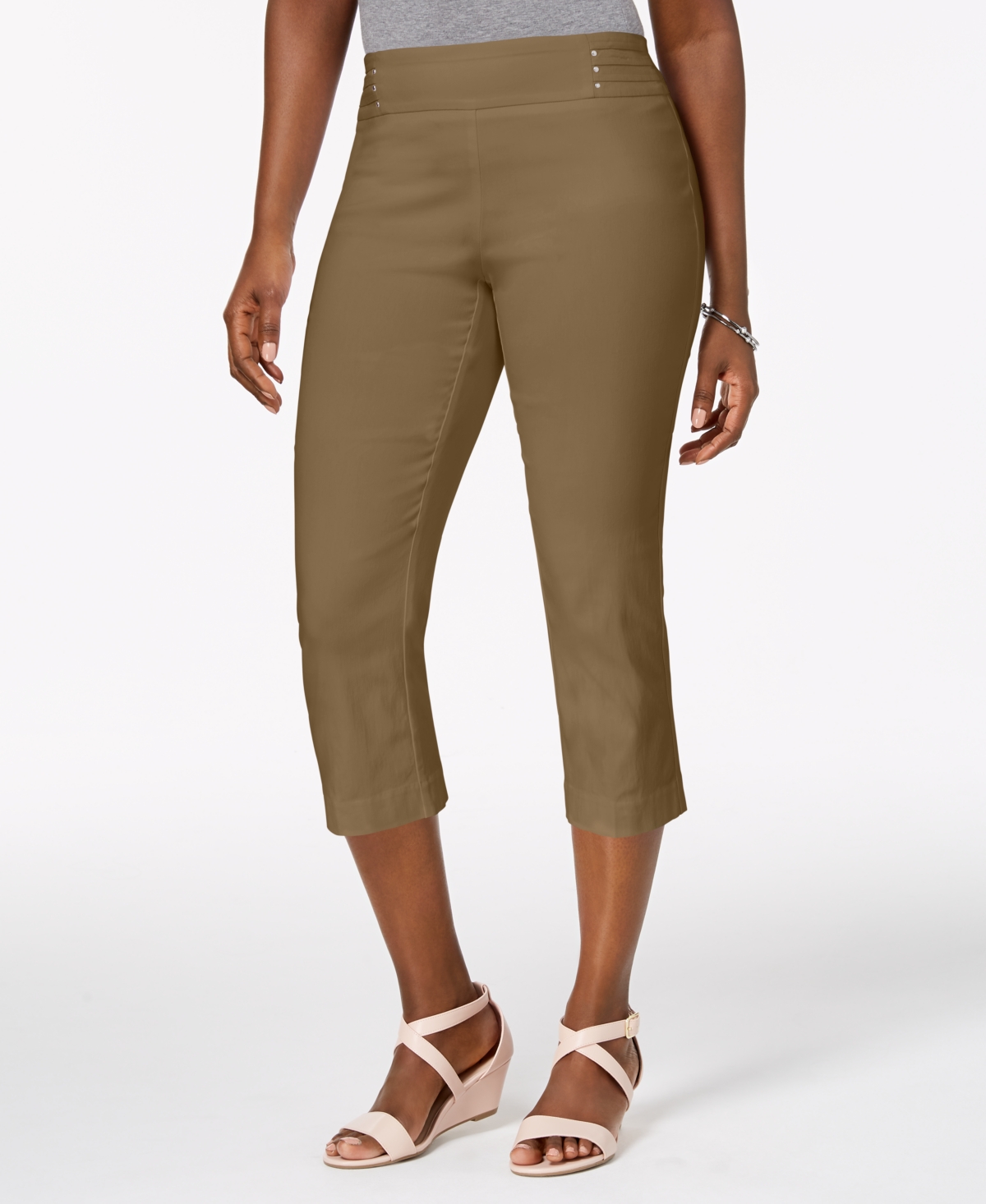 Jm Collection Petite Rivet-detail Tummy Control Capri Pants, Created ...
