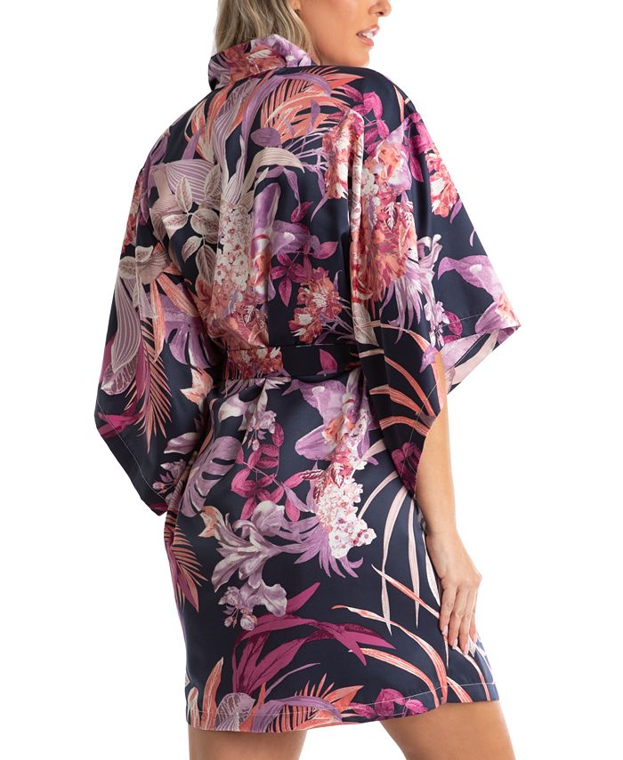 Linea Donatella Women's Mina Tropical Printed Satin Wrap Robe - Macy's