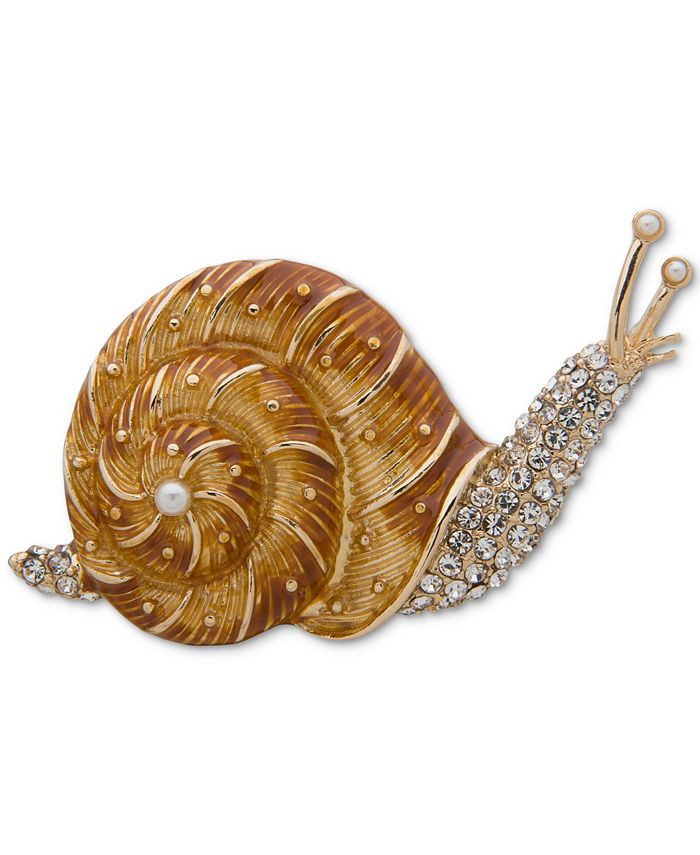 Anne Klein Gold-Tone Pavé & Imitation Pearl Snail Pin - Macy's