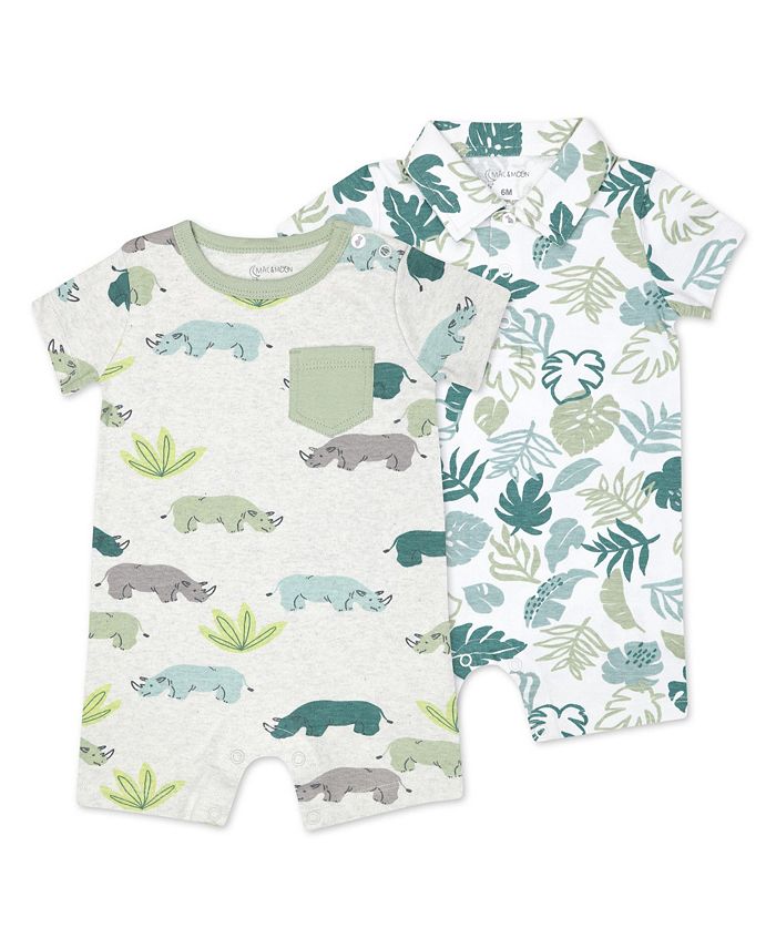 Mac & Moon Baby Boys Rhino Printed Rompers, Pack of 2 - Macy's
