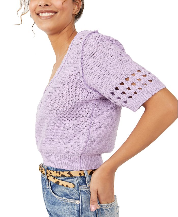 Free People Women's Bree Cropped Buttoned-Neck Sweater - Macy's