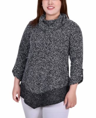 Plus Size Long Roll Tab Sleeve Nubby Cowl Neck Top - Macy's