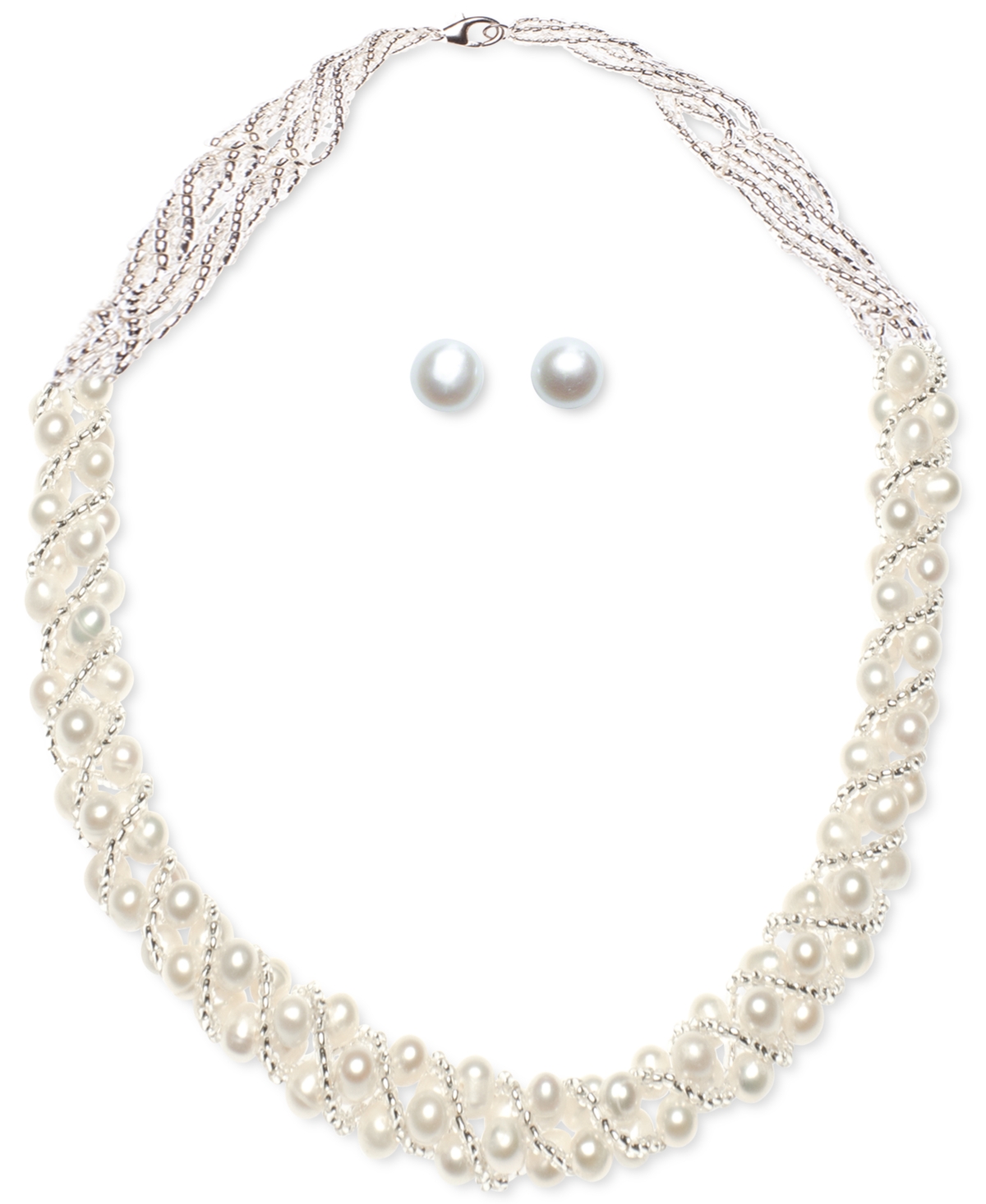 Click here for Cultured Freshwater Pearl Woven Necklace (4mm) & S... prices