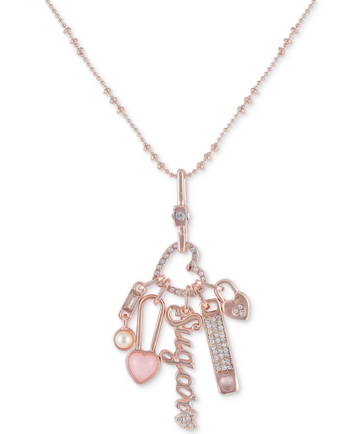 Guess Rose Gold-tone Mixed Stone Multi Charm Long Pendant Necklace, 28 ...