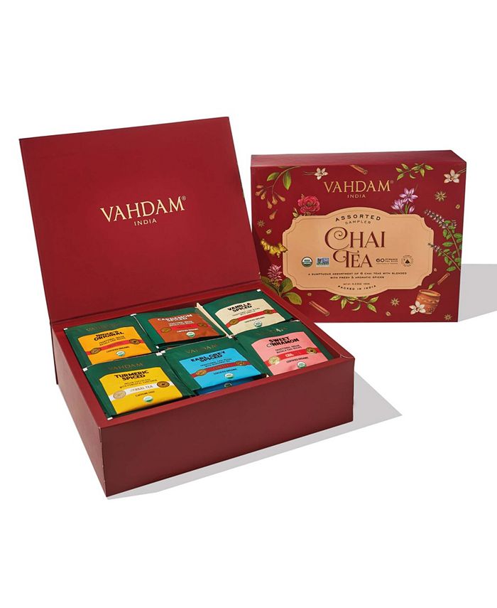 Vahdam Teas Chai Tea Variety Sampler Gift Set, 60 Long Leaf Pyramid Tea ...