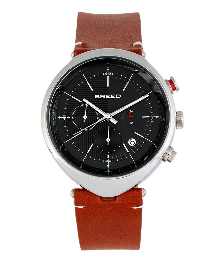 Breed Tempest Brown or Gray or Black Genuine Leather Band Chronograph ...