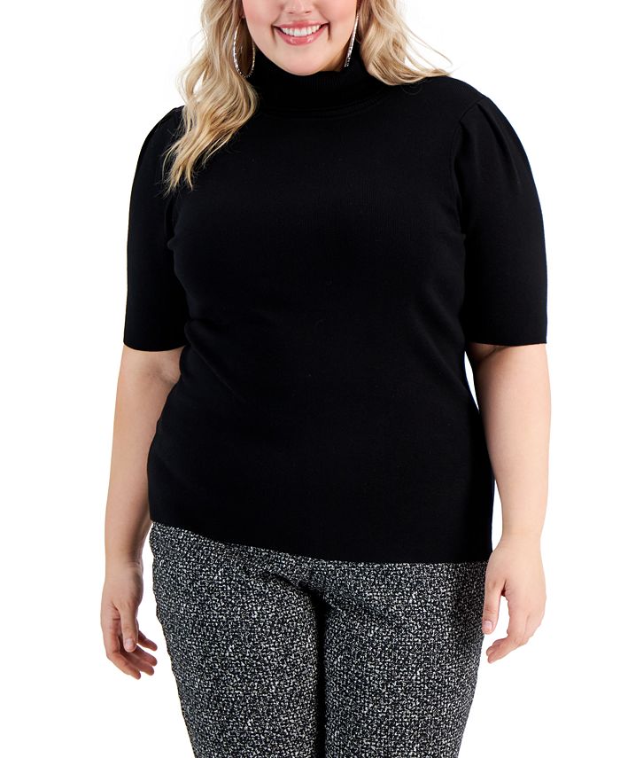 Alfani Plus Size Elbow-Sleeve Turtleneck Sweater, Created for Macy's ...