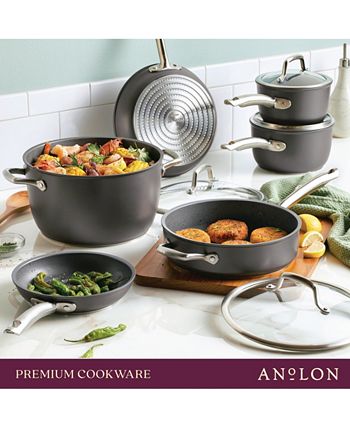 Anolon Accolade Forged Hard-Anodized Nonstick Cookware Set, 10-Piece, Moonstone - Macy's
