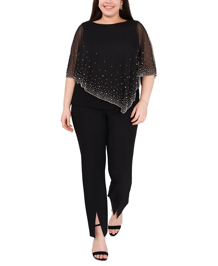 MSK Plus Size Beaded Overlay Top - Macy's