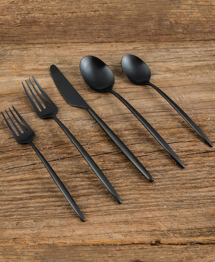 Cambridge Silversmiths Gaze Black Satin 20-Piece Flatware Set, Service ...