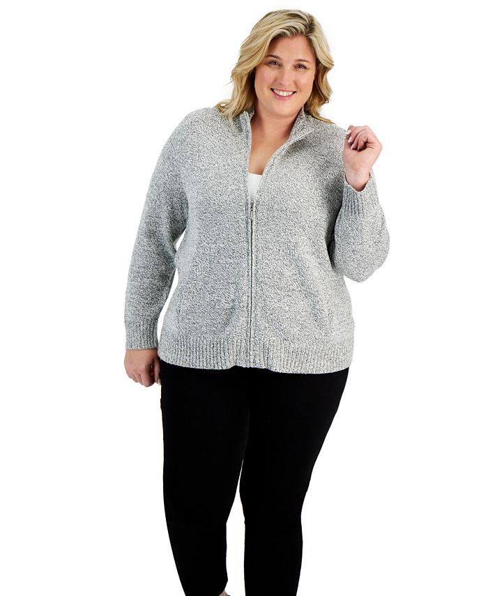 Karen Scott Plus Size Zip-Front Sweater, Created for Macy's & Reviews ...