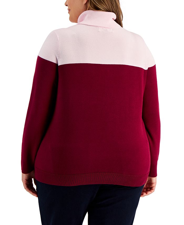 Karen Scott Plus Size Colorblock Turtleneck Sweater, Created for Macy's ...