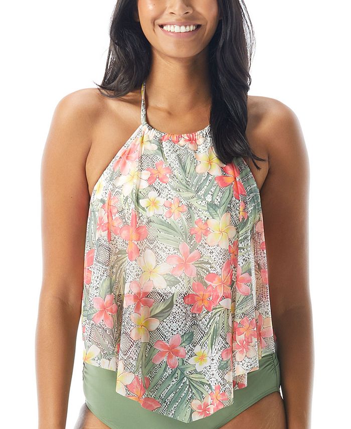 Coco Reef Women's Aura Printed Bra-Sized Cropped Tankini Top - Macy's