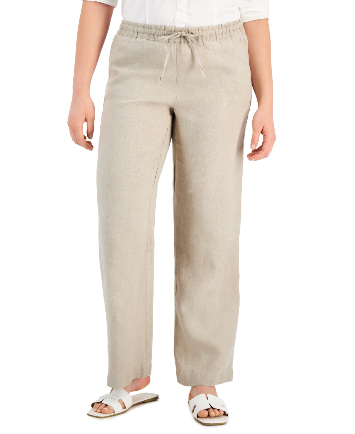 Click here for Charter Club Petite 100 Linen Drawstring Pants  Cr... prices
