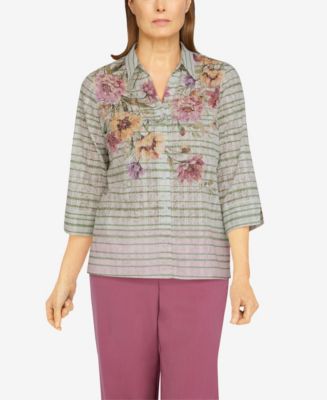 Palm Desert Plus Size Burnout Yoke Floral Striped Shirt - Macy's