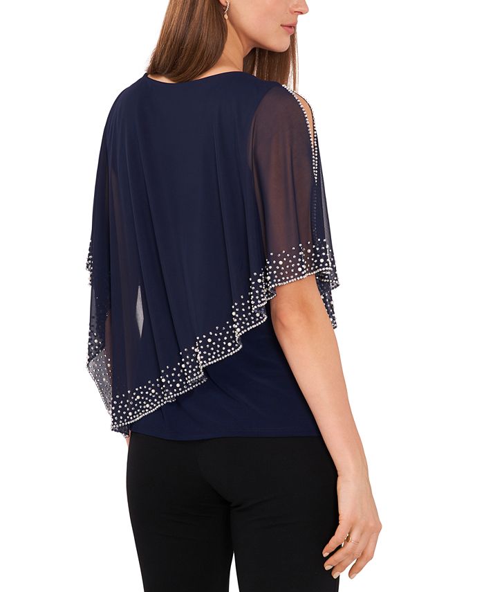 MSK Women's Beaded Overlay Cape Top - Macy's