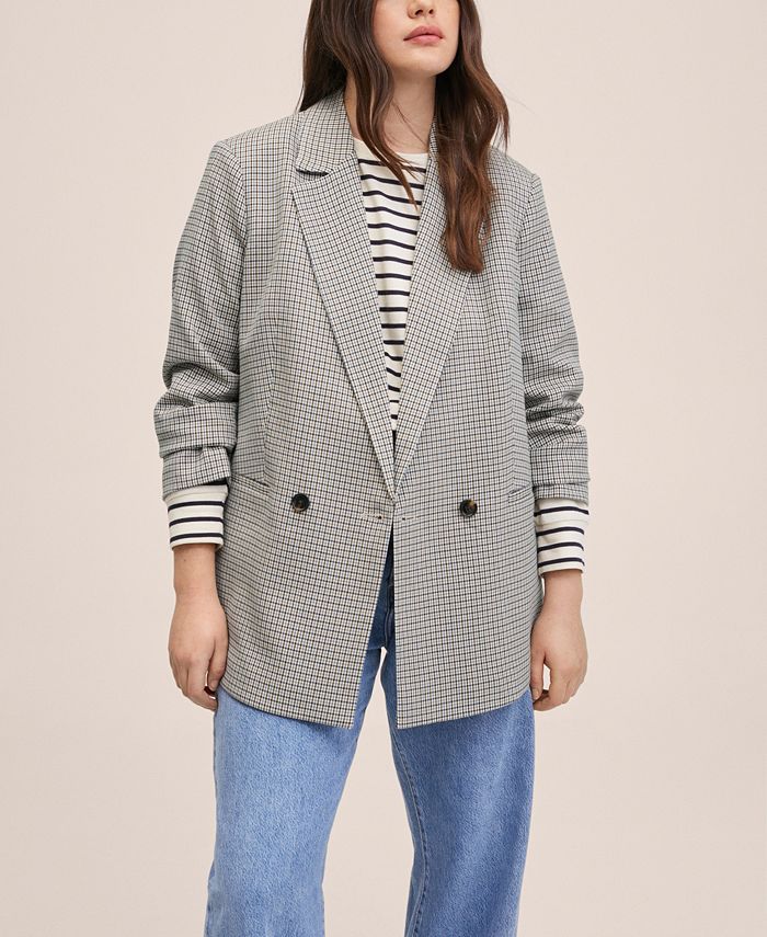 MANGO Women's Double-Breasted Check Blazer - Macy's